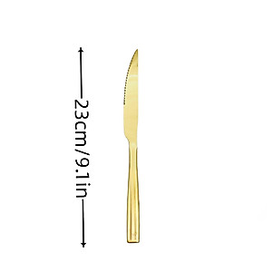 Keiwhsly Gold Serrated Steak Knife Set of 6, 9.1 Inche Stainless Steel Dinner Table Knives Dinnerware Set for Cutting Meat, Beef, Dishwasher Safe