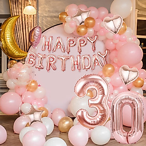 Rose Gold Happy Birthday Balloons Banner, 30th Birthday Decorations 16 Inch Mylar Foil Letters Sign Balloons Banner for Thirty Year Old Birthday Party Supplies (30th)