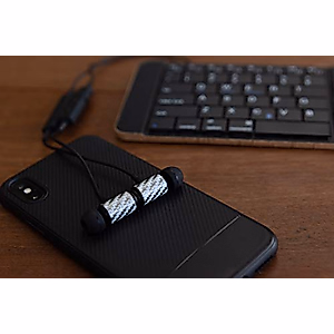 Reveal Bluetooth Earbuds - Magnetic, Wear on-The-go, Necklace Style Headphones Shop - Stylish Wireless Metallic in Ear Earphones Headset w/Microphone & Volume Control (Silver Metal Carbon Fiber)