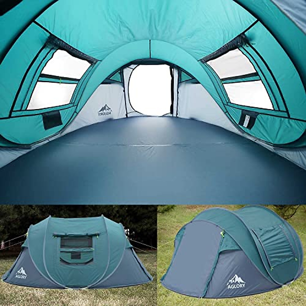 4-5Person Easy Pop Up Tent,9.5’X6.8’X49'',Automatic Setup,Waterproof, 2 Doors-Instant Family Tents for Camping, Hiking & Traveling (Green)