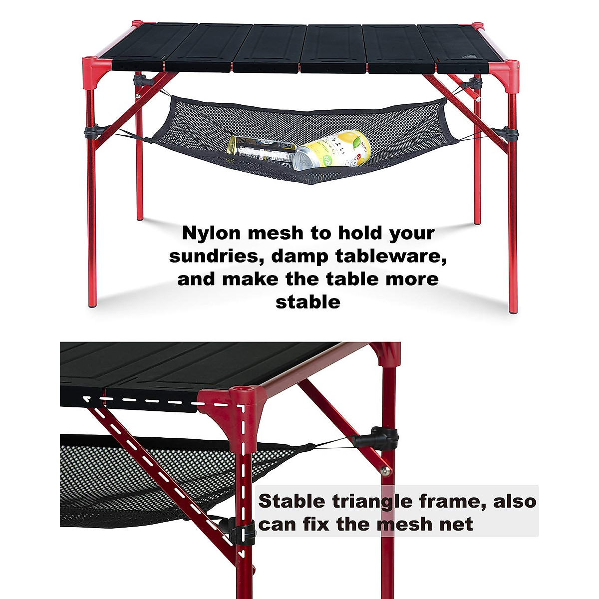 iClimb Extendable Folding Table Large Tabletop Area Ultralight Compact with Hollow Out Tabletop for Camping Backpacking Beach Concert BBQ Party, Three Size (Black - XL + Hanger)