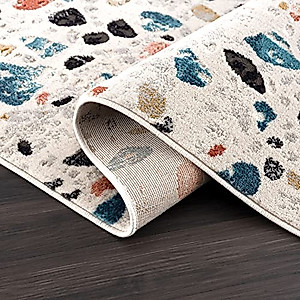 Terazzo Collection TER100A Mid Century Style Terracotta Teal Area Rug Cream 4' x 6'