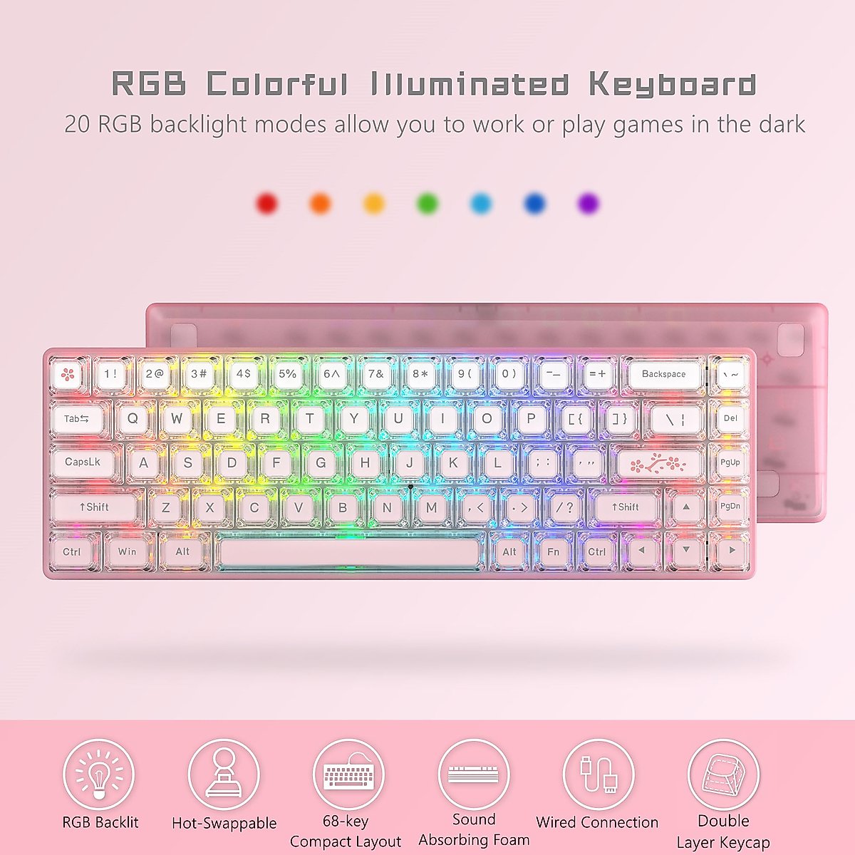 Womier W-K68 60% Keyboard Gaming - Wired Creamy Mechanical Keyboard, Hot-Swappable RGB Custom Mini Key Board with Arrow Keys/Software Supported, Prelubrication Linear Switch - Pink