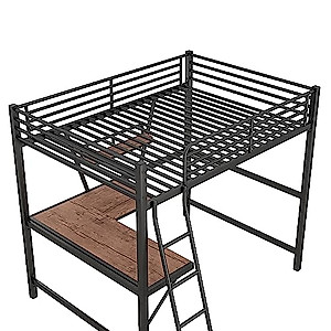 Lifeand Full Size Loft Metal&MDF Bed with Desk and Shelf, Black