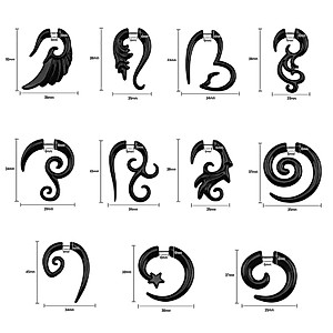 16g Graceful Tribal Spiral Fake Gauges Acrylic Ear Tapers Fake plugs Horn stud earrings (11 Pairs Mixed-styles)