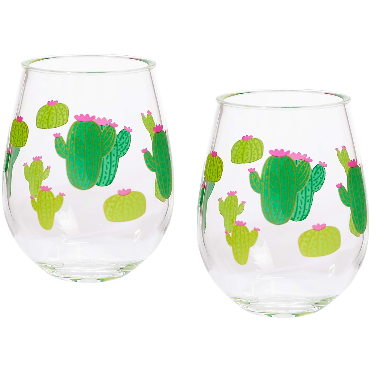 X&O Paper Goods Green Cactus Plastic Stemless Wine Glasses, 2pc, 12 oz., 3.5'' W x 4.5'' H