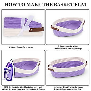 HLWDFLZ Bathroom Countertop Organizer Basket, Cotton Rope Woven Storage Basket Toilet Paper Decorative Basket for Bathroom, Bedroom, Living Room, Entryway 13"x6.3"x4.3" (Off White/Purple)