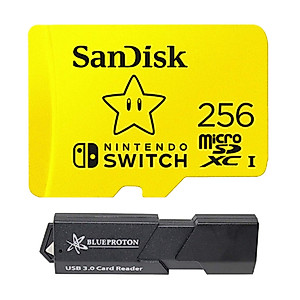 BlueProton USB 3.0 MicroSDXC Card Reader with SanDisk 256GB MicroSDXC UHS-I Card for Nintendo Switch Bundle