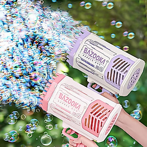 Bubble Gun Bubble Machine Gun 69 Holes Automatic Bubbles Machine for Kids Adults Outdoor Toys Gift for Birthday Wedding Party Bubble Blaster for Indoor Bubble Blower Toddlers - Pink Bubble Makers