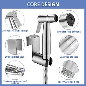 Handheld Bidet Sprayer for Toilet, Adjustable Water Pressure with Bidet Hose for Feminine Wash, Stainless Steel Toilet Bidet for Baby Diaper Sprayer