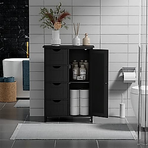 YESHOMY Bathroom Storage Cabinet, Side Free Standing Organizer with Large Space and Adjustable Shelves, Home Office Furniture for Multifunction in Living Room, Hallway, Kitchen, Bedroom, Black
