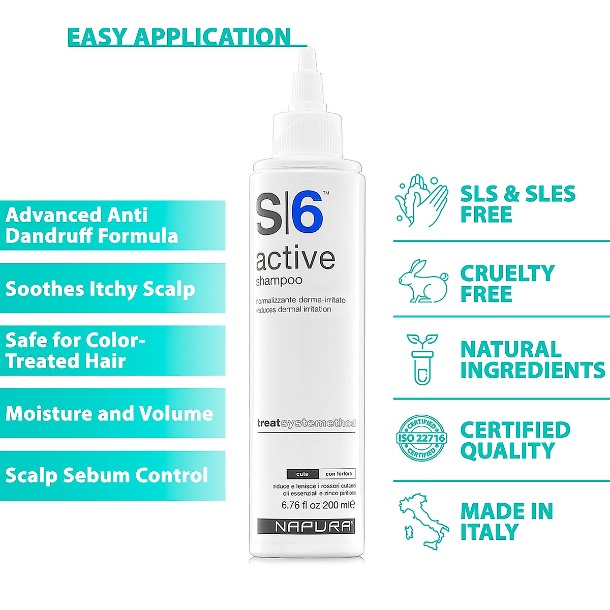 NAPURA S6 Anti Dandruff Shampoo with Tea Tree Oil, 1% Zinc and 1% Salicylic Acid - Natural Itchy Scalp Treatment (6.76 fl oz) for Men and Women