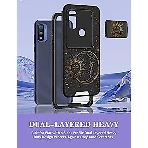 Goocrux for Moto G Pure Phone Case Sun and Moon Stars for Girls Women Cute Space Girly Cover Fashion Gold Print Unique Design with Slide Camera Cover Aesthetic Cases for Motorola Moto G Pure 6.5 inch