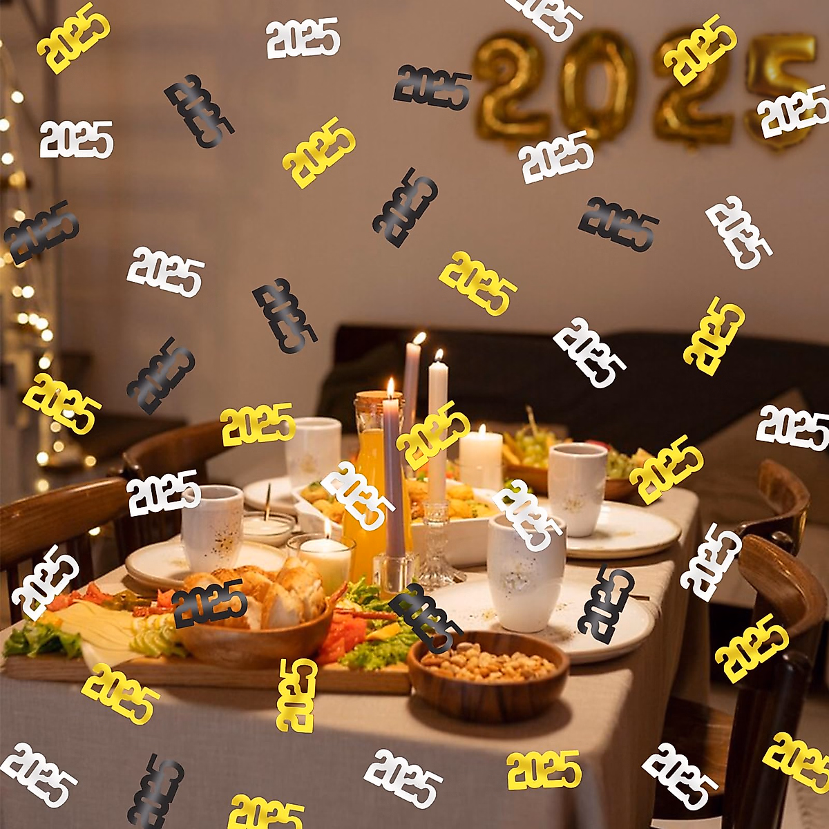 JULBEAR 2025 New Years Confetti, New Year Party Supplies Black Gold Silver 2025 Confetti New Year Eve Decorations 2025 Nye Table Centerpiece for Happy New Year Gift New Years Theme Events Decorations