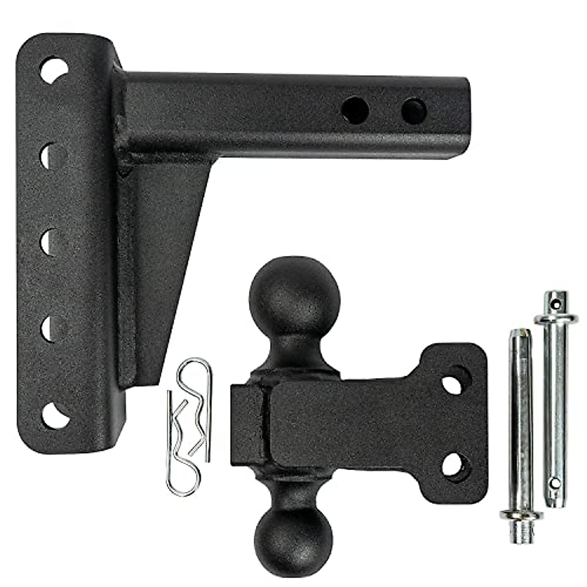 Bulletproof Hitches™ 2.0" Adjustable Medium Duty (14,000lb Rating) 4" Drop/Rise Trailer Hitch with 2" and 2 5/16" Dual Ball (Black Textured Powder Coat)