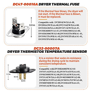 【Upgraded】DC47-00019A Dryer Heating Element Replacement for Samsung dv42h5000ew/a3 dv45h7000ew dve50m7450w/a3 - DC96-00887A DC47-00016A Thermal Fuse & DC32-00007A DC47-00018A Thermostat