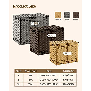 Greenstell Laundry Hamper with Lid and 2 & 1 Removable Liner Bags, No Install Needed, 130L Collapsible Laundry Basket, Wicker Clothes Hamper with Handles, Hamper for Bedroom, Bathroom, Goose Yellow