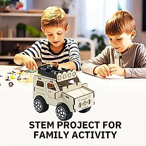 Giggleway DIY Wood Model Car Building Kits, Electric Motor Woodworking Project Science Kits for Kids, Hands on STEM Learning Project Kits, 3D Puzzles Educational and Learning Toys for Boys & Girls