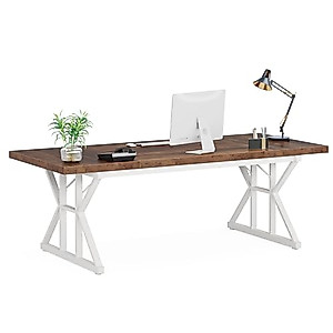 LITTLE TREE 70.8-Inch Large Executive Desk, Modern Computer Office Desk, Wooden Writing Desk Study Table for Home Office