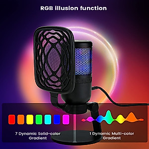 Asmuse Gaming PC USB Microphone, Podcast Condenser Mic with Boom Arm, Pop Filter, Mute Button for Streaming,Online Chat, RGB Computer Mic for PS4/5 PC Gamer YouTube