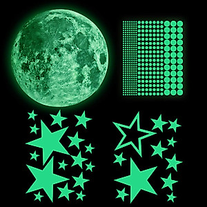 Glow in The Dark Stars for Ceiling and The Dark Moon Starry Sky Shining Decals Room Decoration Perfect Gifts for Kids Bedroom Bedding Room, 1 Moon + 434 Stars and Dots