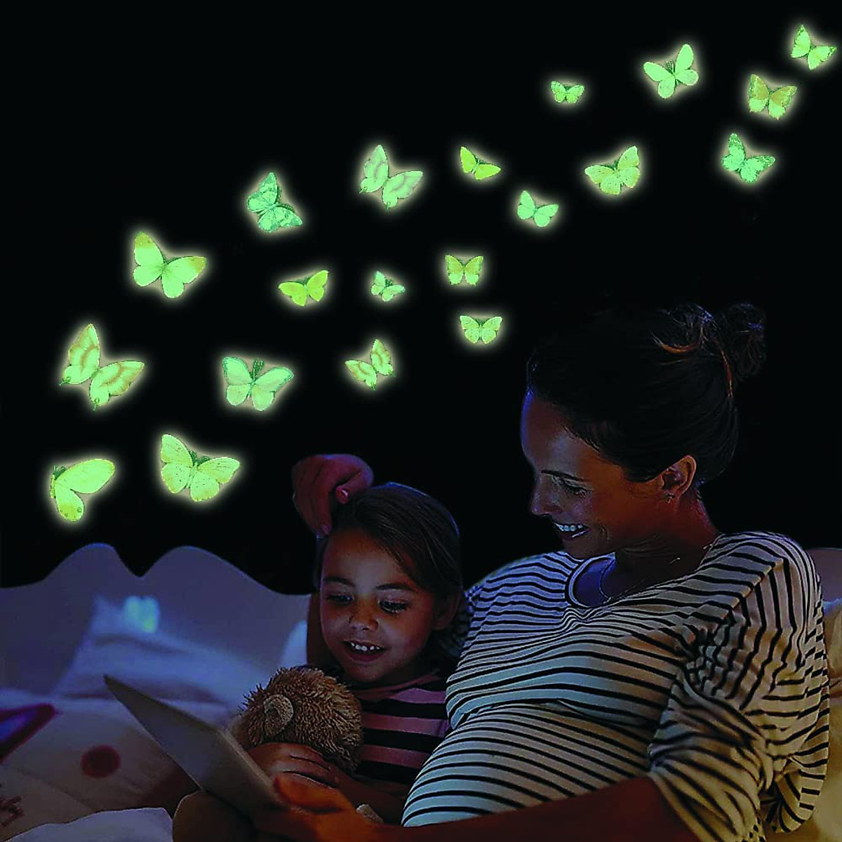 IARTTOP Luminous Butterfly Wall Decal, Inspirational Quotes-Be Your Own of Kind Peel and Stick Murals, Romantic Glow Butterflies Theme Wall Sticker for Girls Bedroom Nursery Kids Room Decoration