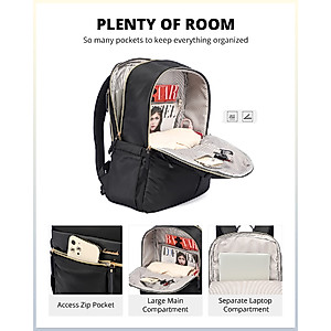 LOVEVOOK Laptop Backpack Women, Stylish Book Bag with USB Charging Port, Travel Notebook Backpack fits 15.6" Computer, for College Work Commute, Black