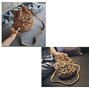 Losip-cc Women's Bucket Drawstring Handbag Straw Shoulder Bag Straw Weave Crossbody Handbag Beach Bags