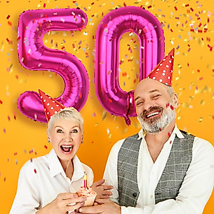 GINZU 40 Inch Hot Pink 50 Number Balloons Giant Jumbo Huge 50 Foil Mylar Helium Number Digital Balloons Dark Pink 50th Birthday Balloons 50th Anniversary Events Party Decorations Photo Shoot Supplies