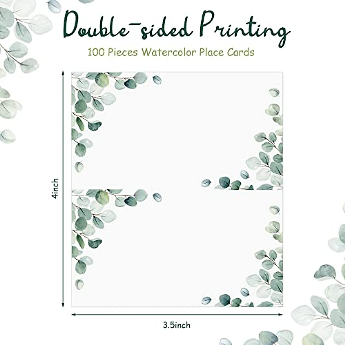 100 Pack Watercolor Place Cards for Wedding Greenery Seating Place Cards Tented Blank Table Cards Printable Tent Cards Folding Name Cards for Party Dinner Bridal Baby Shower, 3.5 x 4 Inch (Fresh)