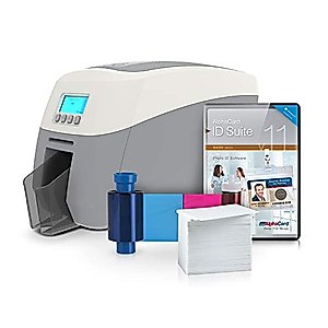 Magicard 600 Single Sided ID Card Printer System w/ 300 Print YMCKO Ribbon, 300 Premium PVC AlphaCard Cards, and AlphaCard ID Builder Basic Software (PC)