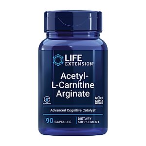 Life Extension Acetyl-L-Carnitine Arginate - Advanced Amino Acid Carnitine Supplement for Memory, Cognition, Cell Energy & Brain Health Support – Gluten-Free, Non-GMO – 90 Capsules