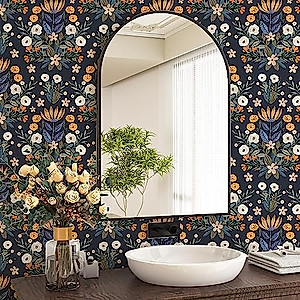 Floralplus Peel and Stick Wallpaper Boho Removable Wallpaper Boho Wallpaper Peel and Stick Leaf Floral Wallpaper for Renter Wall Decor Vinyl Forest Wallpaper 118 * 17.7in