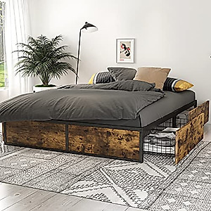 SHA CERLIN Queen Storage Bed Frame with 4 Drawers on Wheels, Platform Bed Queen Size with Under Bed Storage, No Box Spring Needed, Large Storage Space, Easy Assembly