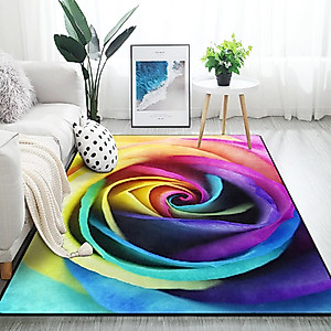 ALAZA Colorful Rainbow Rose Flower Area Rug Rugs for Living Room Bedroom 7' x 5'