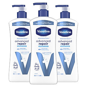 Vaseline Intensive Care Unscented Advanced Repair Body Lotion - Ultra-Hydrating with Lipids for Extremely Dry Skin, 20.3 oz, Pack of 3