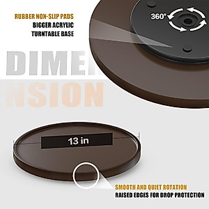 360° Rotating Decorative Tray, 13" Bamboo Turntable Coffee table trays for Mug Plant Kitchen Dining Room Table Decor Wood tray for Candle Perfume Soap Dispenser Counter Bar Rotating Serving Tray Brown