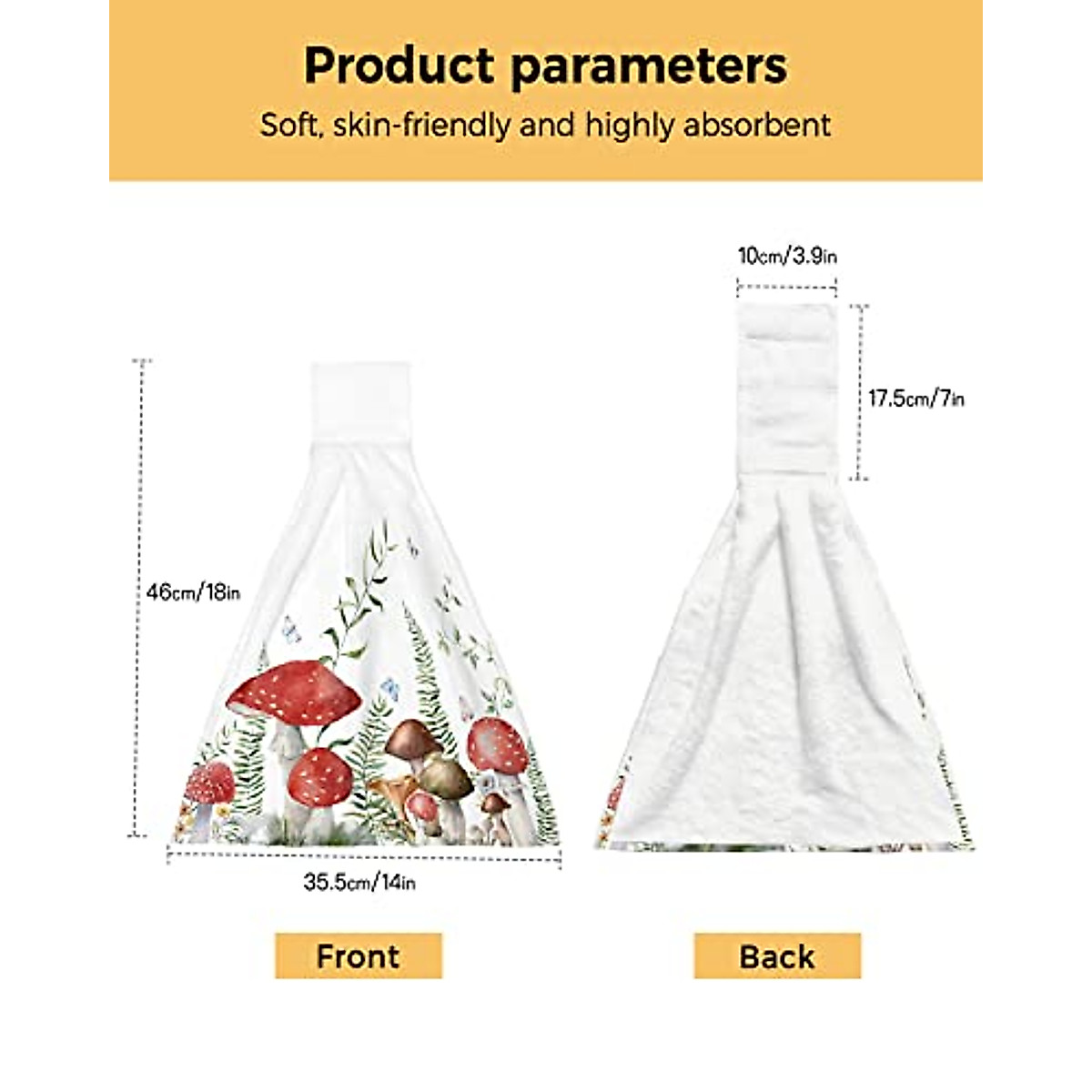 LBDOMOV Mushroom Kitchen Hand Towel,Soft Hanging Dish Towels with Loop,Bohomia Botanical Floral Wildflowers Green Leaves Butterflies Absorbent Drying Cleaning Cloth Dishclothes Decorative Sets,2-PC