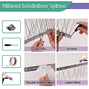 XPCARE 50.4 Feet Bird Spikes, Stainless Steel Bird Spikes Fence Spikes for Crow Robin Pigeon Squirrel Raccoon Defender Spikes (48 Packs Uninstalled)