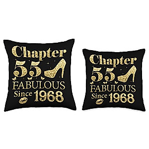 Yellow Shoe 55th Birthday Tee Gifts For Womens Chapter 55 Fabulous Since 1968 55Th Birthday Gift for Ladies Throw Pillow, 18x18, Multicolor