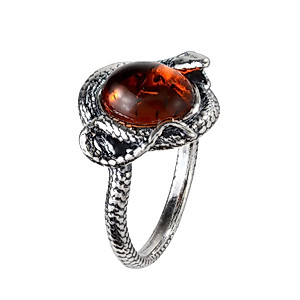 HolidayGiftShops GIA Certified Sterling Silver and Baltic Honey Amber Snake Adult Ring- size 9