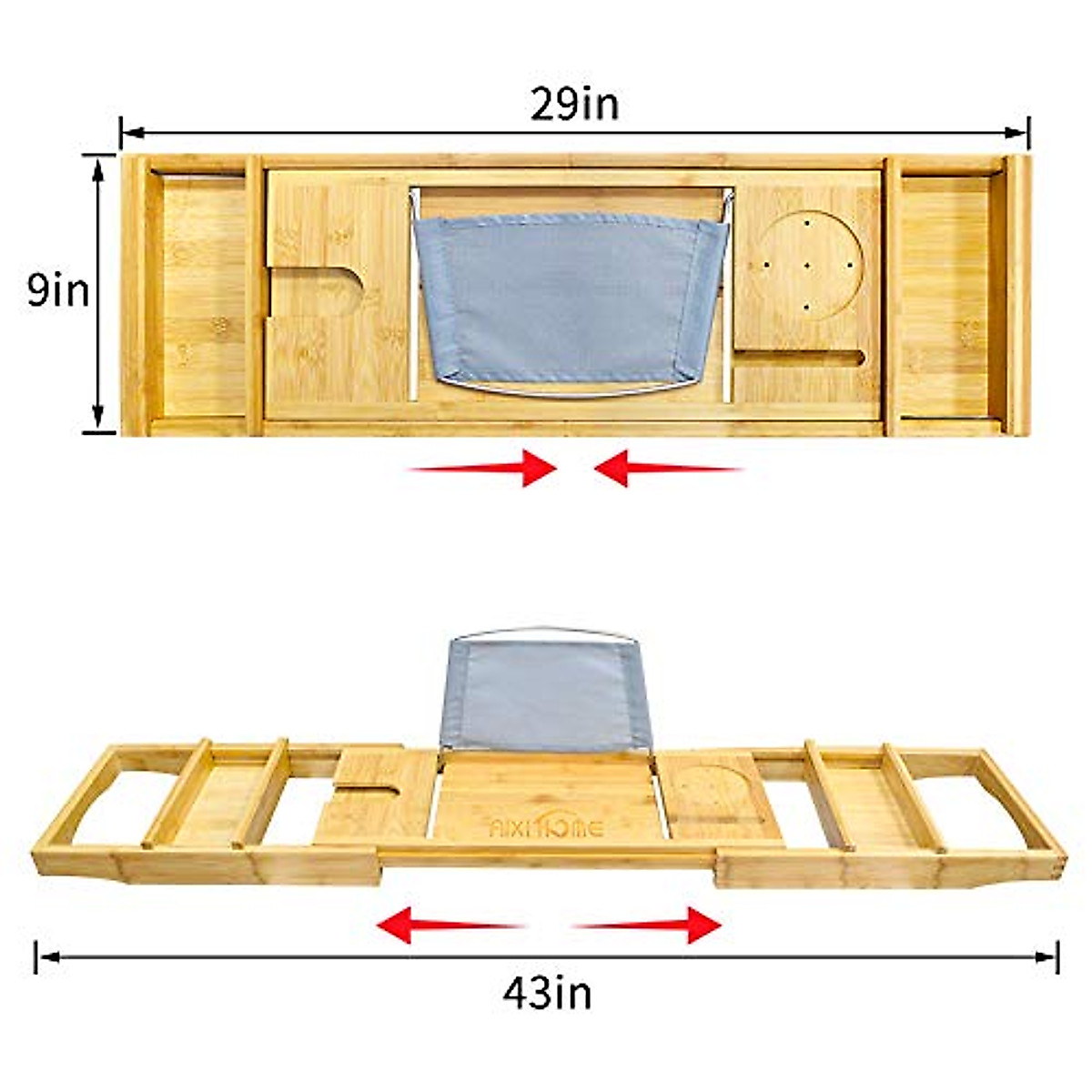 Little kuku Bathtub Tray - Bathtub Caddy Tray for Luxury Bath - Expandable Bamboo Bathtub Tray with Book and Wine Holder - Extra Soap Dish (Yellow)
