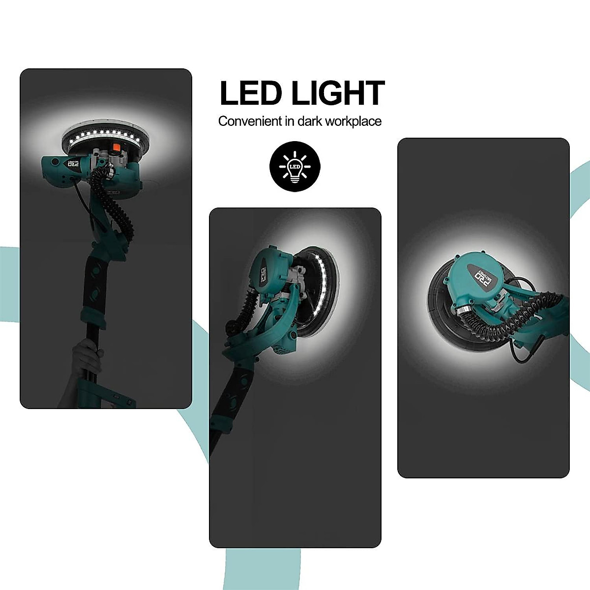 Drywall Sander, Prostormer 6.5A Electric Drywall Sander Machine with Automatic Vacuum System, 500 to 1800RPM Variable Speeds, LED Light, 13Pcs Sanding Pads, Extendable Handle and Carrying Bag