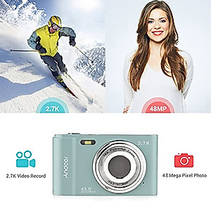 Andoer Portable Digital Camera 48MP 2.7K 2.88-inch IPS Screen 16X Zoom Auto Focus Self-Timer 128GB Extended Memory Face Detection Anti-Shaking with 2pcs Batteries Hand Strap Carry Pouch