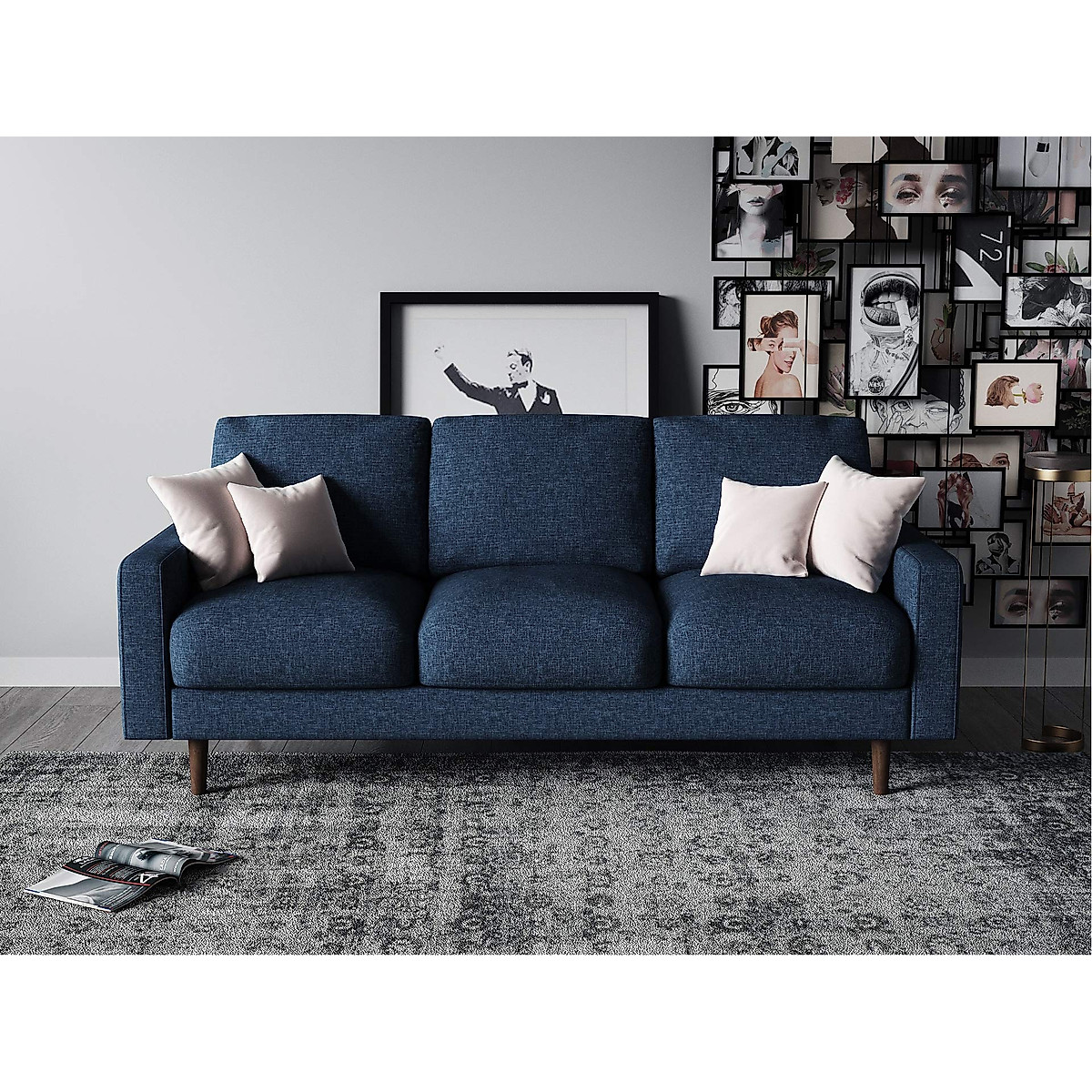 US Pride Furniture Modern Simple Style Soft 3 Seater Sofa with Removable Cushion and Wood Support