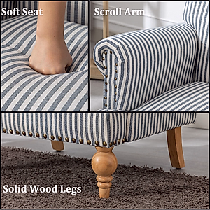 DM Furniture Mid Century Modern Accent Chair Linen Fabric Armchair Wide Reading Chairs Upholstered Lounge Chair for Bedroom/Living Room/Reception Room, Blue Stripe