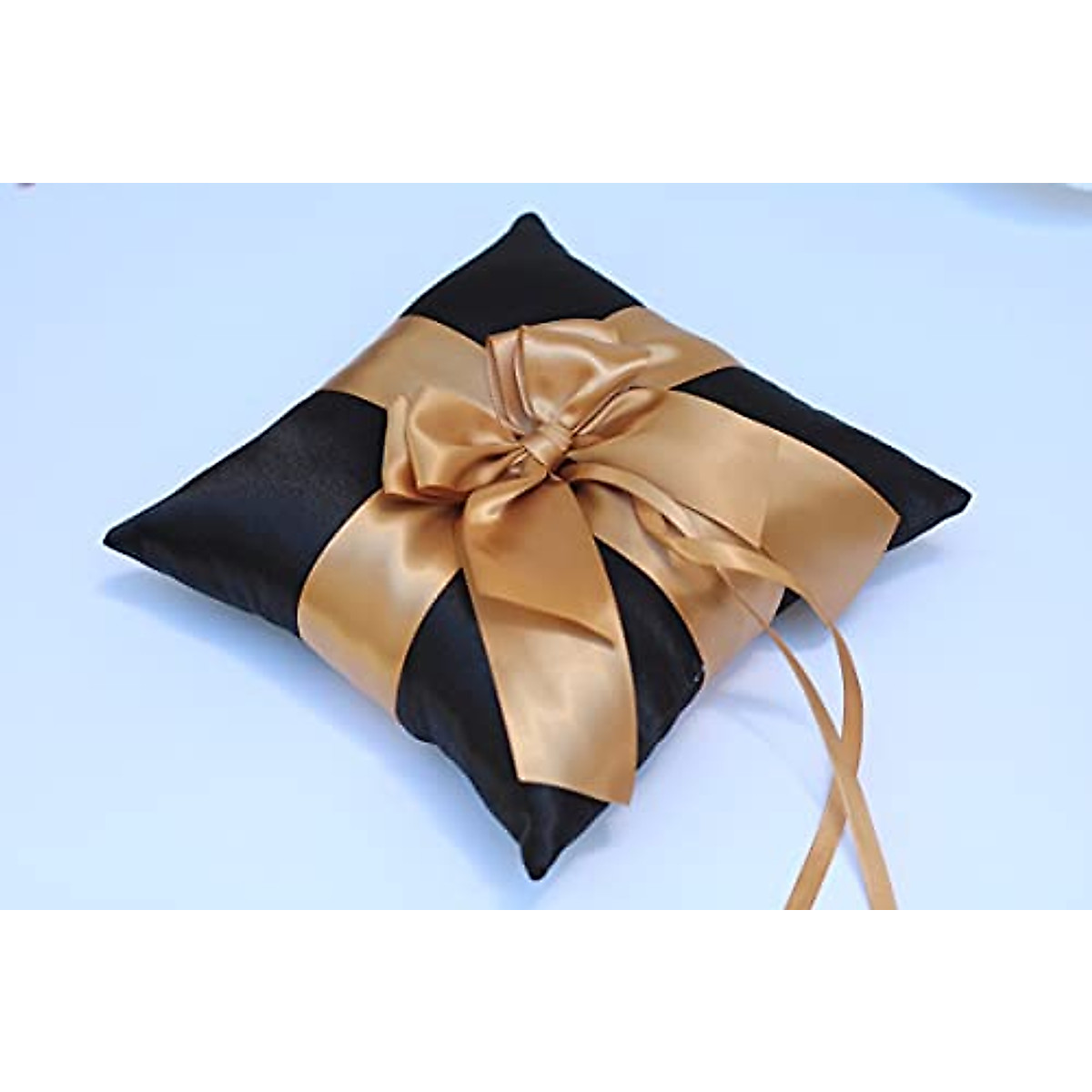 Flower Girl Basket and Ring Bearer Pillow Set Black Gold Wedding Basket Gold Ring Pillow Wedding Ring Pillow Gold Pearl Handle Baske (Black as Picture, 1 Pillow + 1 Basket)