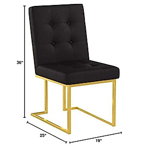 Iconic Home Liam Contemporary Brass Metal Frame Modern Tufted Velvet Polished Dining Side Chair, Black (Set Of 2)