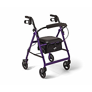Medline Aluminum Rollator Walker with Seat, Folding Mobility Rolling Walker has 6 inch Wheels, Purple
