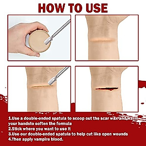 Halloween SFX Scar Wax Makeup Kit,Fake Blood Gel Fake Skin Scar Wound Special Effects Makeup Kit,Scar Wax+Blood Gel+Double-Ended Spatula
